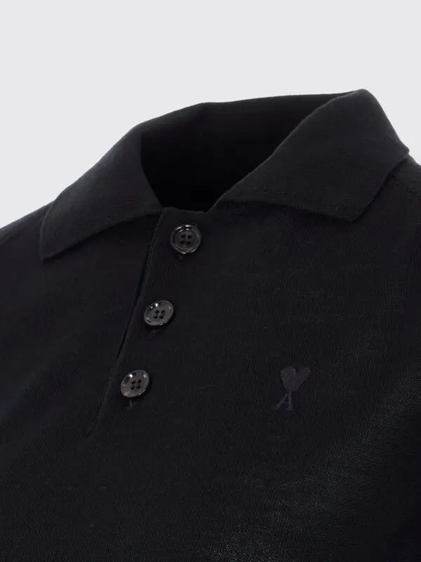AMI Paris Logo Embroidered Knitted Polo Top