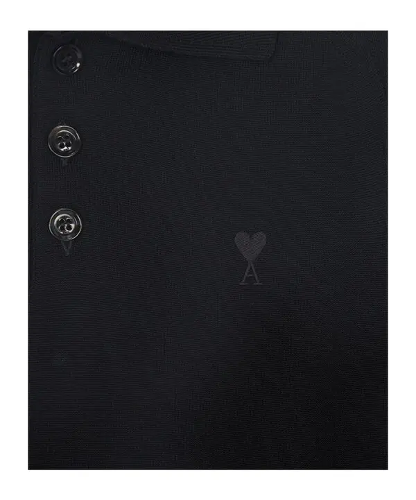 AMI Paris Logo Embroidered Knitted Polo Top