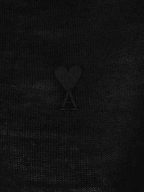 AMI Paris Logo Embroidered Knitted Polo Top
