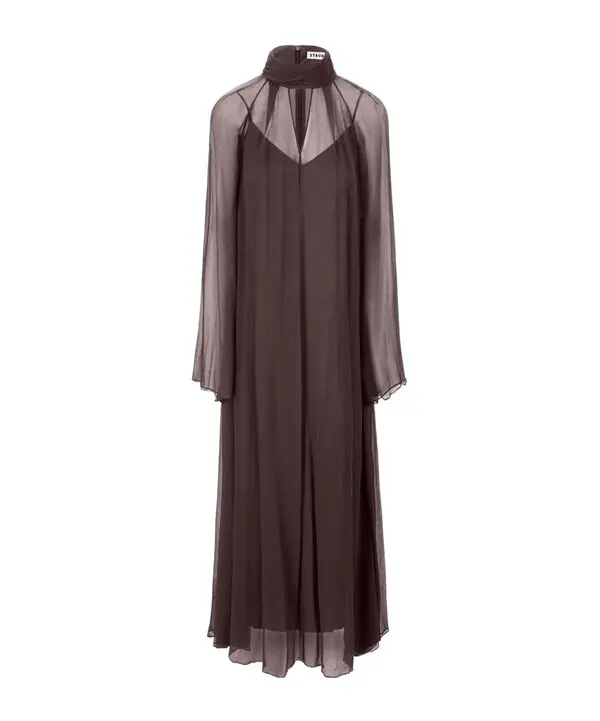 Staud Esther Maxi Dress With Sheer Overlay And Keyhole Cutout - Black