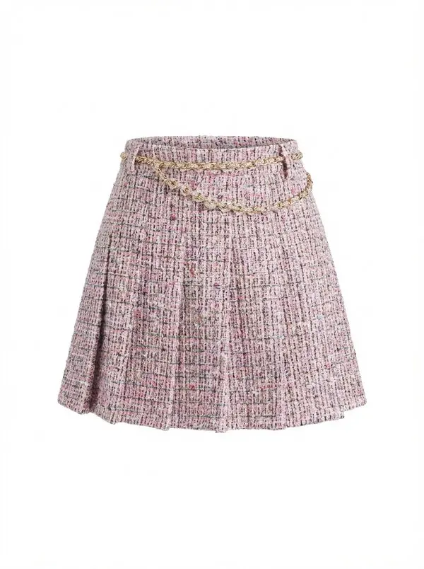SELF-PORTRAIT Pleated Chain Belt Mini Skirt - Multicolor