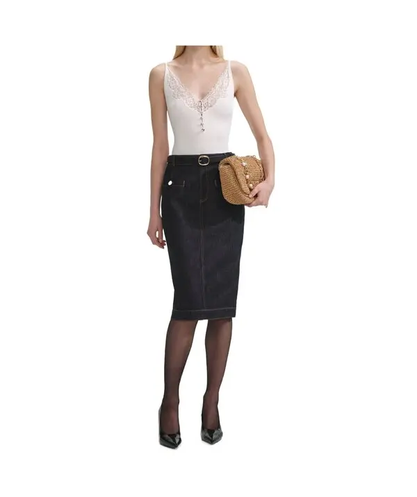 SELF-PORTRAIT Lace-trimmed Ribbed-knit Top