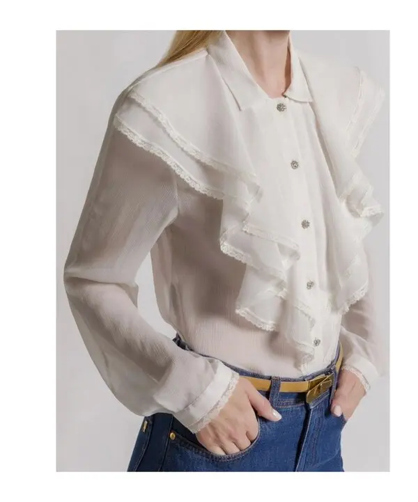 Alberta Ferretti Silk Creponne Ruffle Blouse