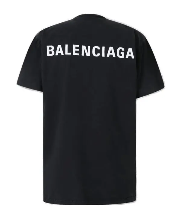 Balenciaga Logo Printed Crewneck T-shirt - Fadedwashedblack
