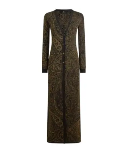 Etro Paisley Jacquard Lurex Thread Maxi Cardigan - Golden