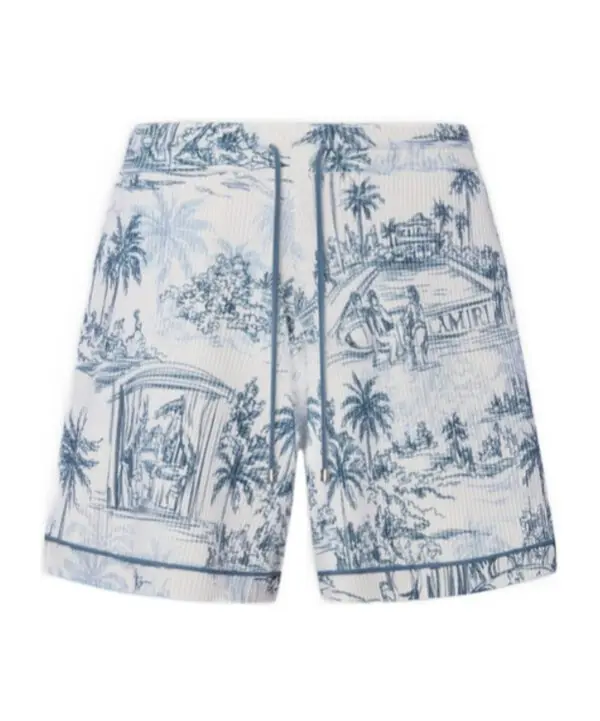 Amiri Chateau Palm Printed Drawstring Shorts - Gray