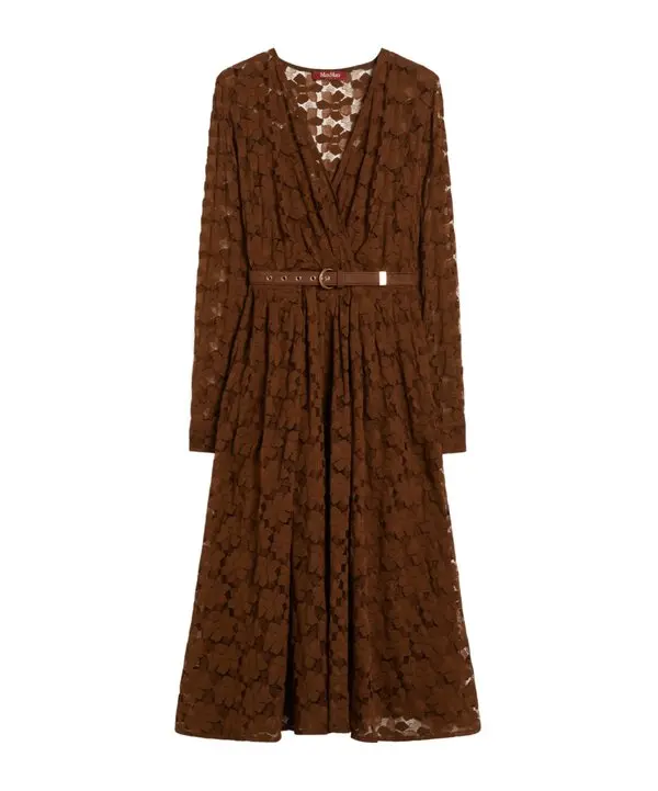 Max Mara Pleated Lace Midi Dress - Chocolate