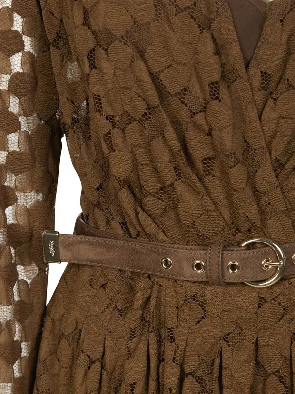 Max Mara Pleated Lace Midi Dress - Chocolate