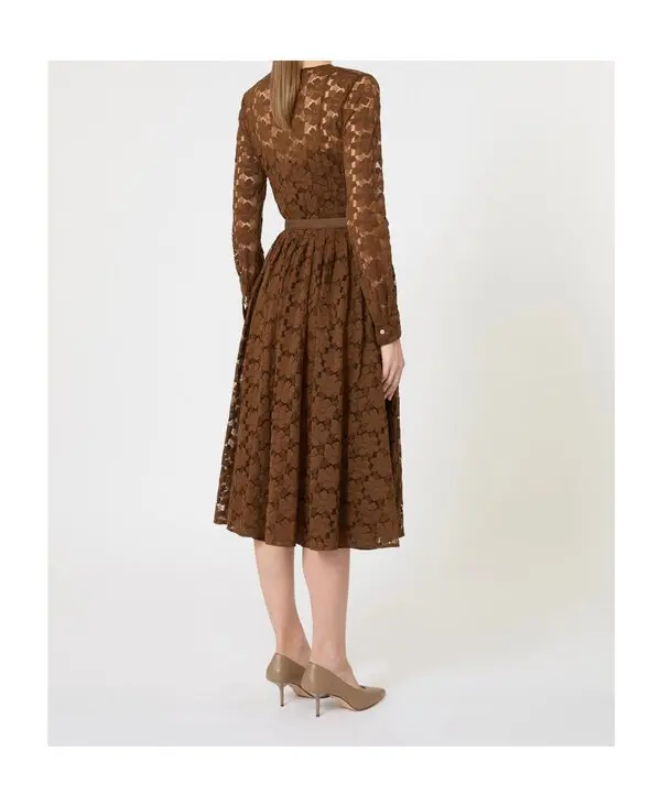 Max Mara Pleated Lace Midi Dress - Chocolate