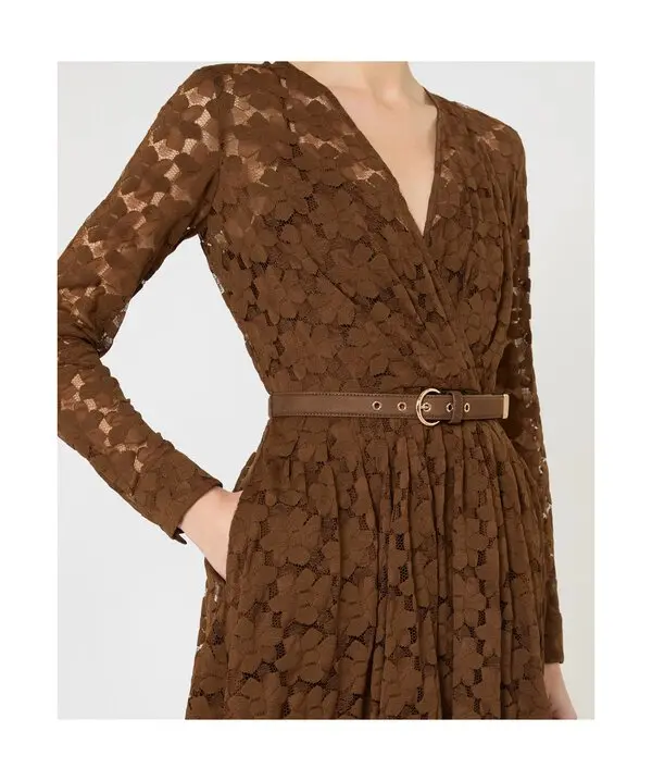 Max Mara Pleated Lace Midi Dress - Chocolate