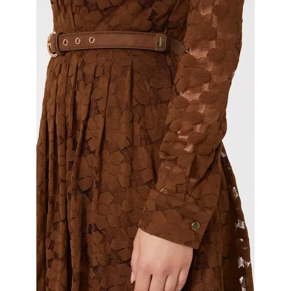 Max Mara Pleated Lace Midi Dress - Chocolate