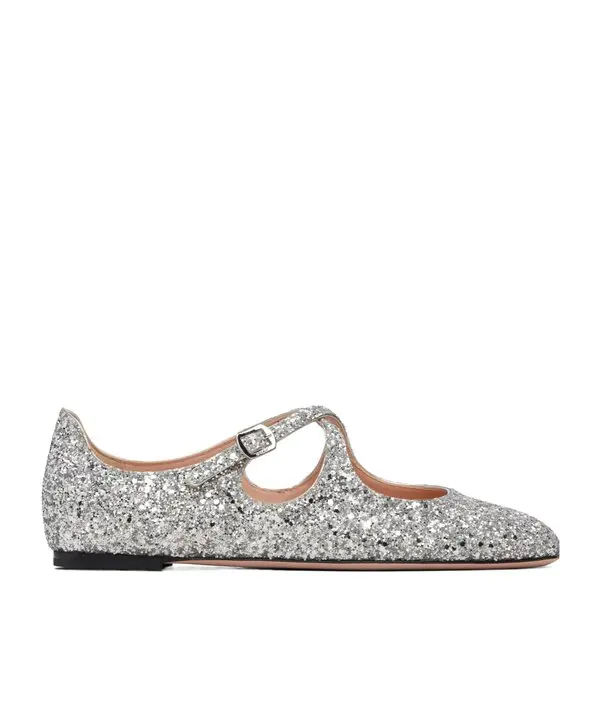 Bally Beliska Glitter Ballet Flats With Crisscross Straps - Silver