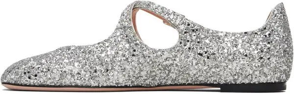Bally Beliska Glitter Ballet Flats With Crisscross Straps - Silver