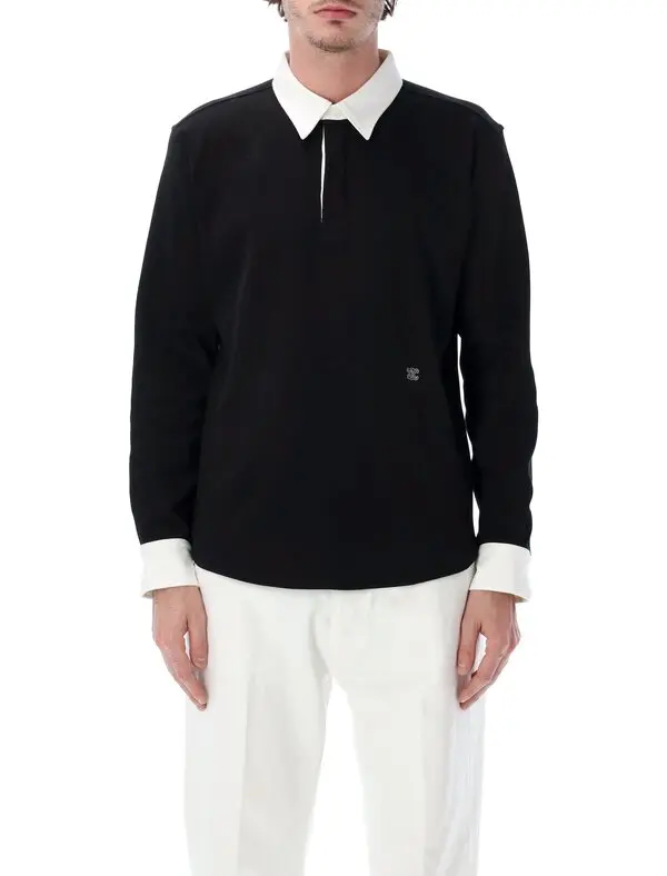 Celine Polo Shirt In Ribbed Cotton Jersey - Black/white