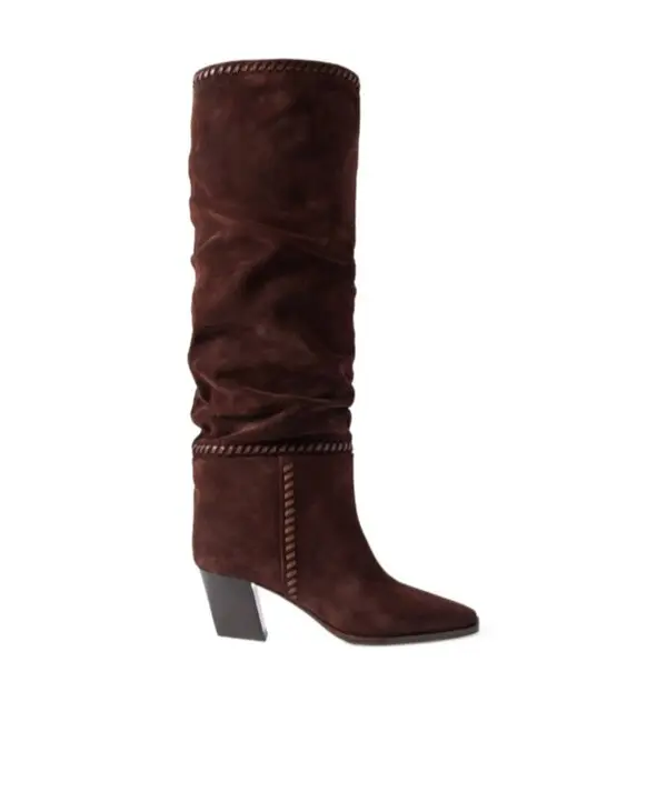 JIMMY CHOO Suede Knee High Block Heel Boots - Brown