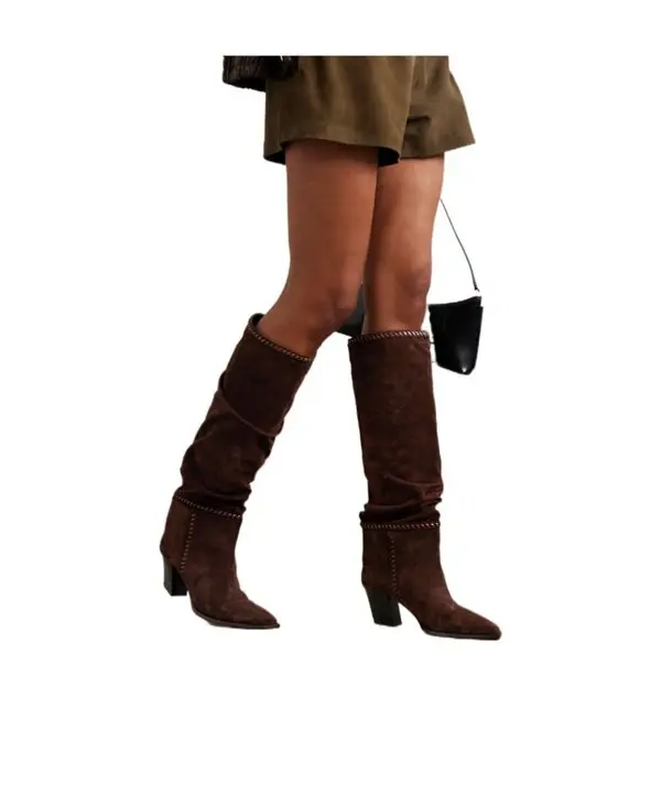 JIMMY CHOO Suede Knee High Block Heel Boots - Brown