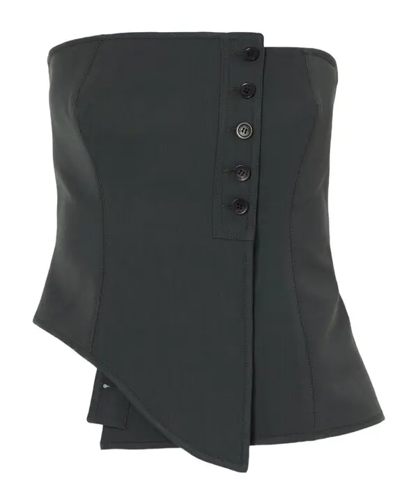 JEAN PAUL GAULTIER Strapless Asymmetrical Wool-blend Twill Bustier - Charcoal-grey