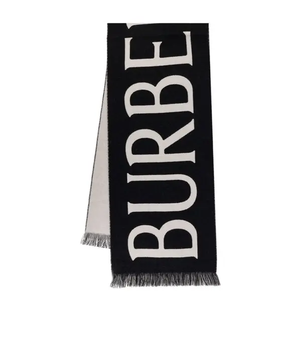 Burberry Logo Jacquard Frayed-edge Scarf - Black