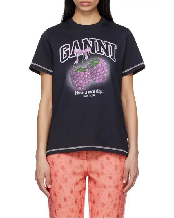 GANNI Raspberry Print T-shirt