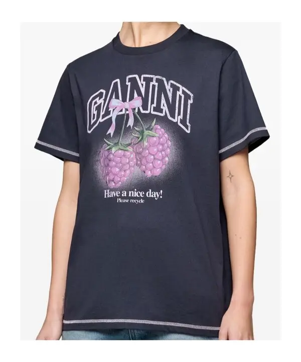 GANNI Raspberry Print T-shirt