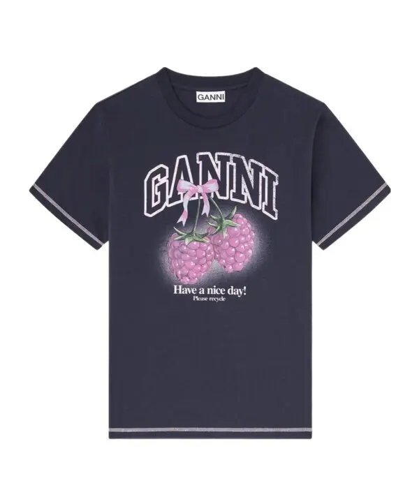 GANNI Raspberry Graphic T-shirt - Phantom