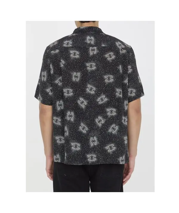 Celine Hawaiian Shirt In Printed Crepe De Chine - Black