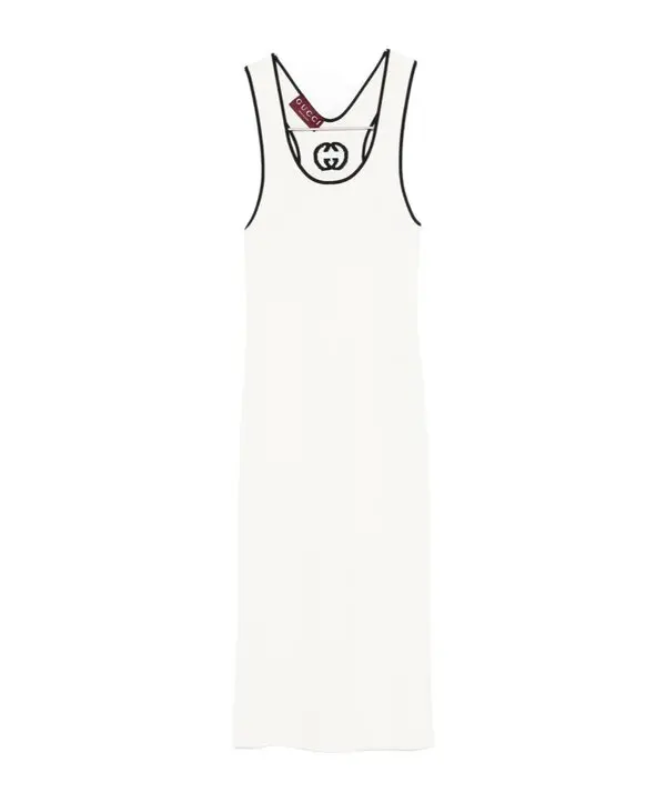 Gucci Sleeveless Ribbed Logo Intarsia Midi Dress