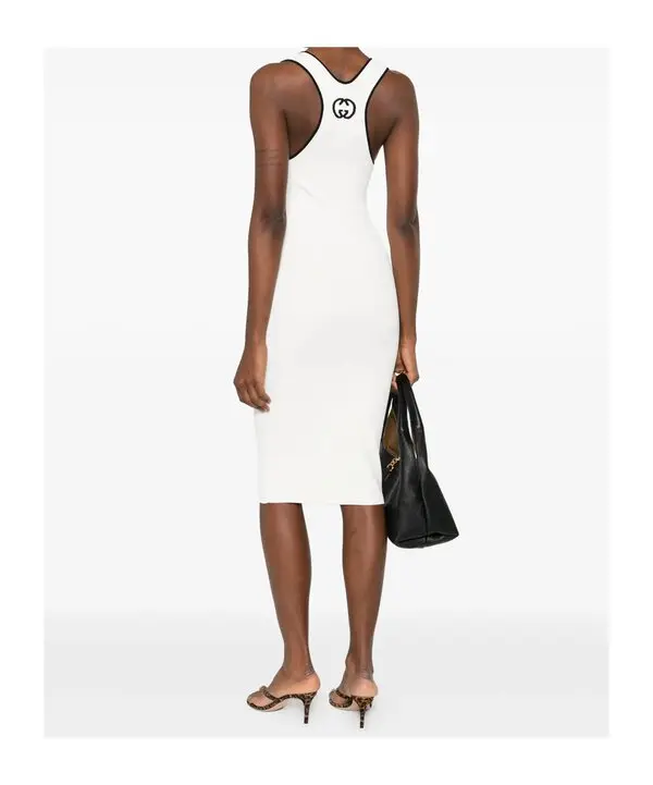 Gucci Sleeveless Ribbed Logo Intarsia Midi Dress