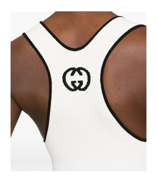 Gucci Sleeveless Ribbed Logo Intarsia Midi Dress