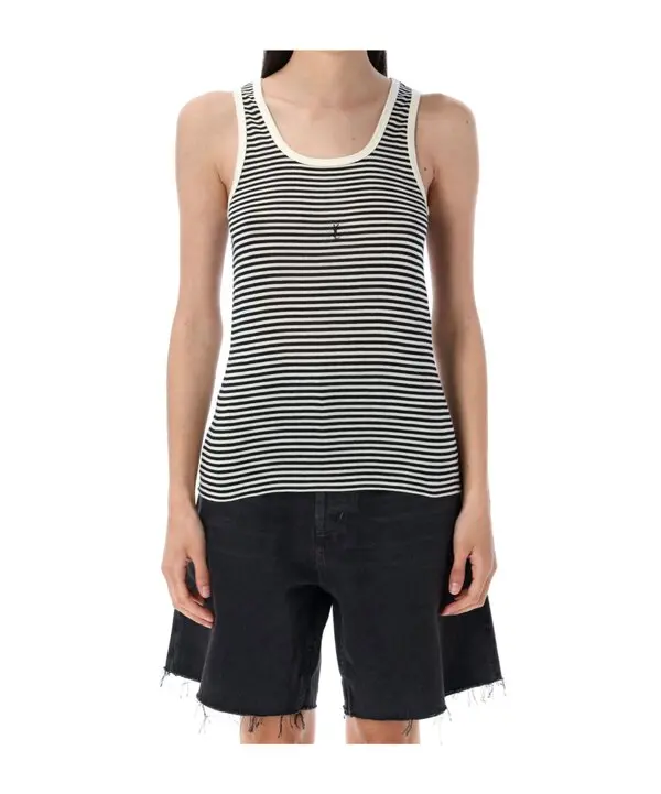 Saint Laurent Cassandre Striped Tank Top - White