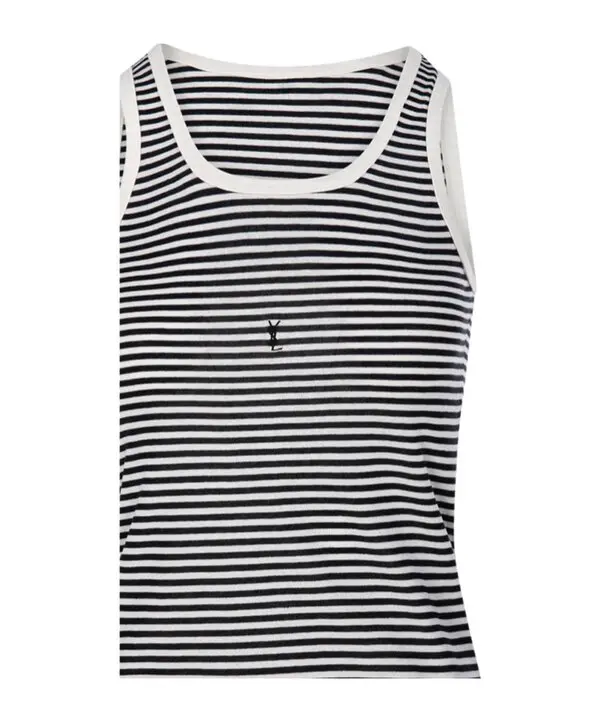Saint Laurent Cassandre Striped Tank Top - White