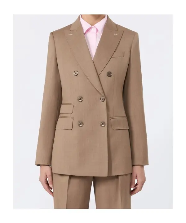 Max Mara Tailored Double Breasted Long Sleeve Blazer - Hazelnut Color