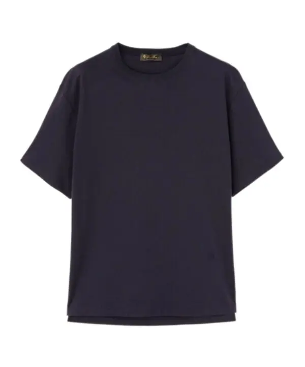 Loro Piana Cotton T-shirt With Embroidered Logo - Navy Blue