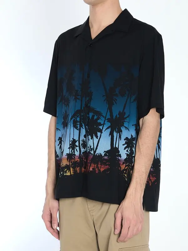 Celine Hawaiian Shirt In Printed Viscose - Black
