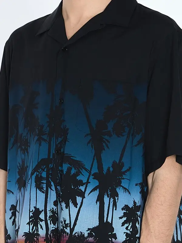 Celine Hawaiian Shirt In Printed Viscose - Black