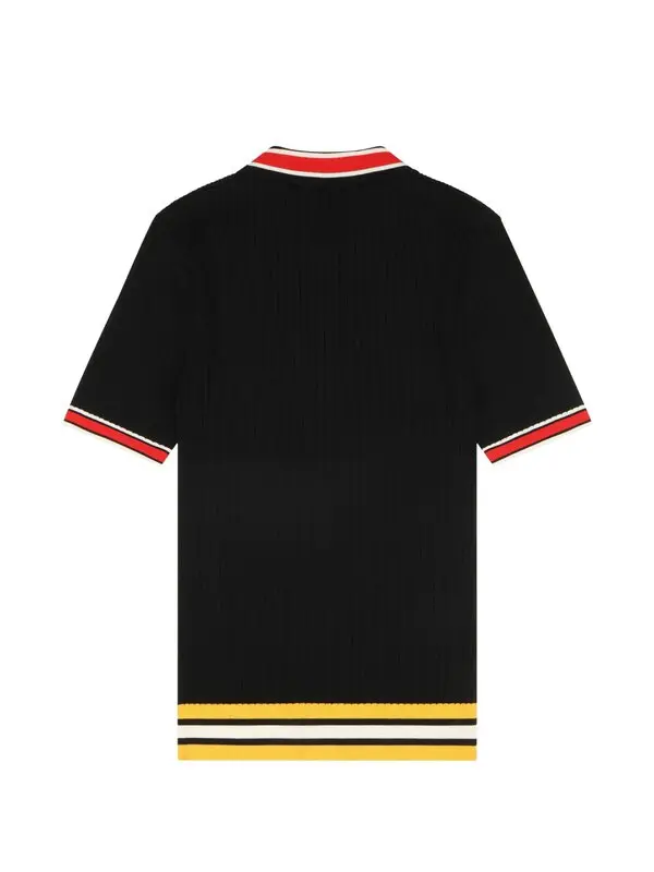 ENTIRE STUDIOS Striped Ribbed Knit Polo Shirt - Black
