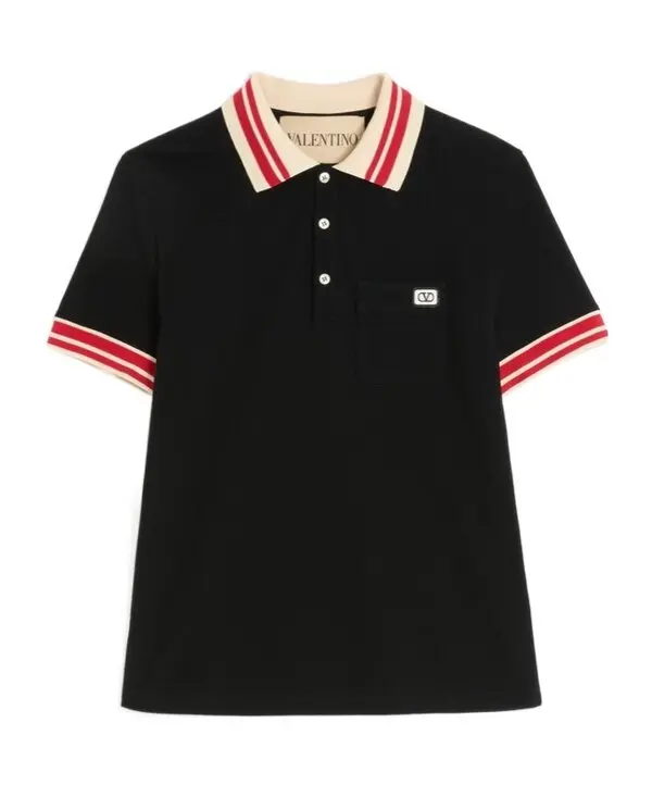 Valentino Garavani Vlogo Signature-patch Striped-trim Polo Shirt