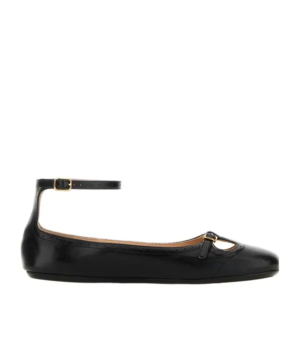 Chloé Leather Ankle Strap Ballet Flats - Black