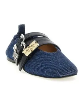 GANNI Sue Triple Denim Ballerinas With Buckled Straps - Blue