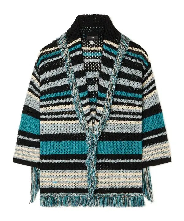 Alanui Striped Fringed Cardigan - Black-teal