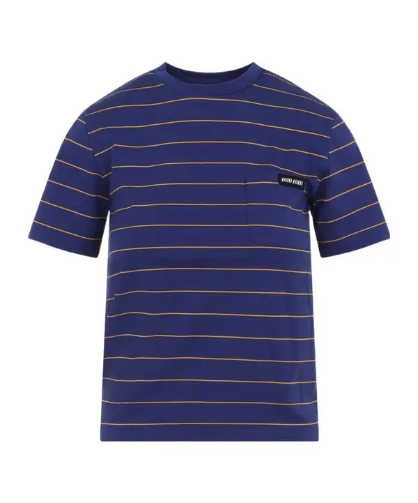 Miu Miu Striped Jersey T-shirt With Pocket - Blue