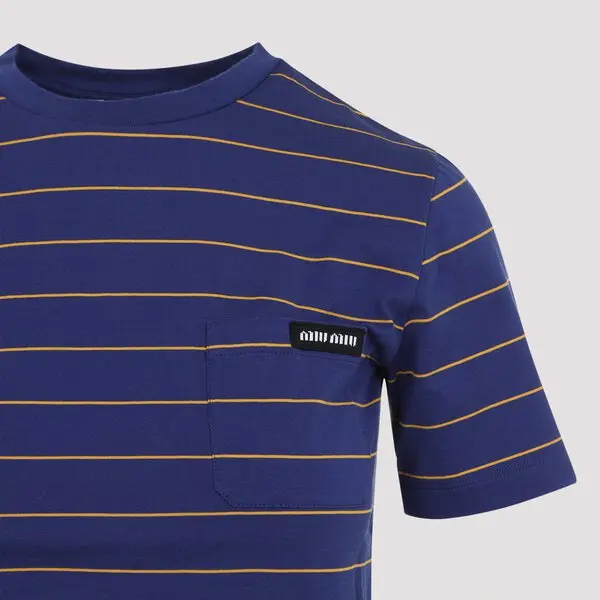 Miu Miu Striped Jersey T-shirt With Pocket - Blue
