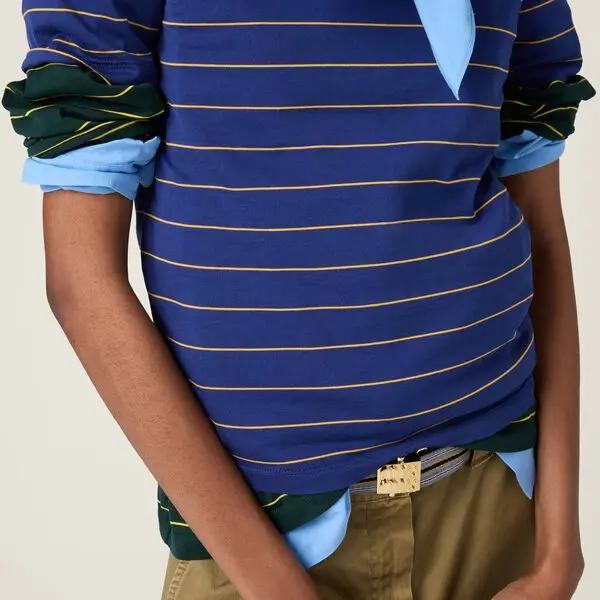 Miu Miu Striped Jersey T-shirt With Pocket - Blue