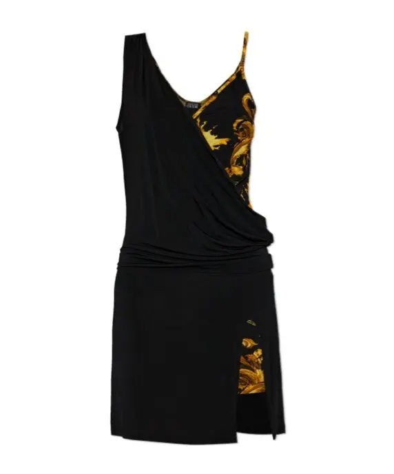 Versace Asymmetrical Draped Baroque Mini Dress
