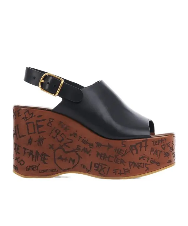 Chloé Maxime Wedge Sandals - Black