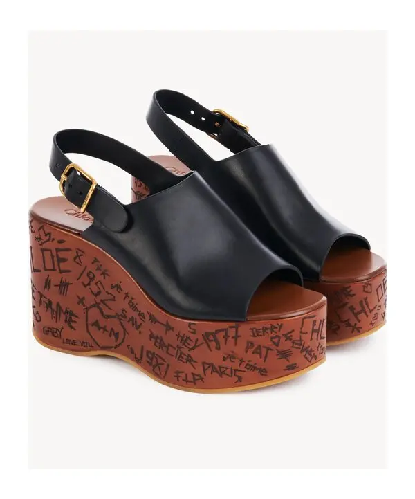 Chloé Maxime Wedge Sandals - Black