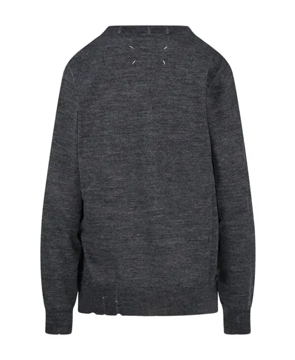 MAISON MARGIELA Mélange Effect Logo-print V-neck Jumper