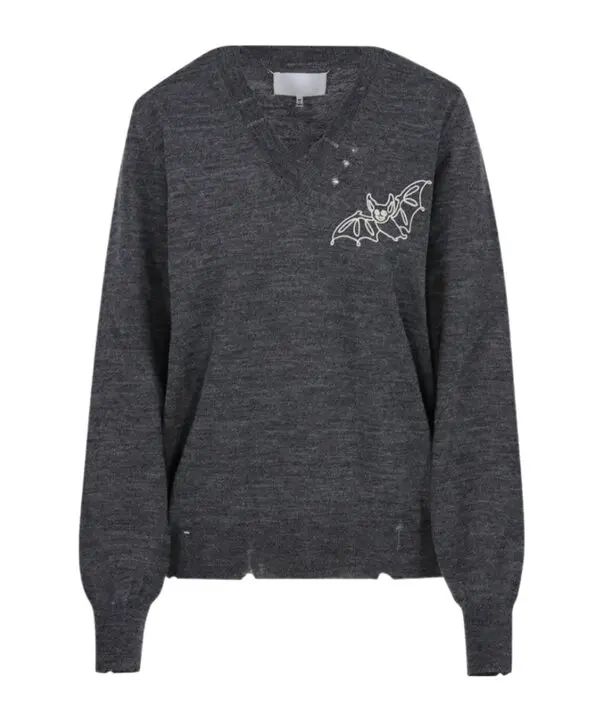MAISON MARGIELA V-neck Bat Print Sweater - Gray