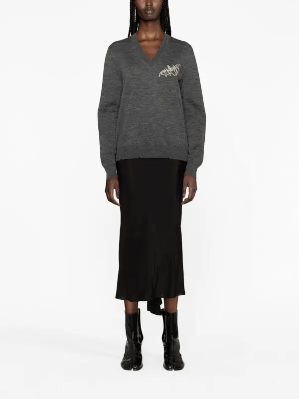 MAISON MARGIELA V-neck Bat Print Sweater