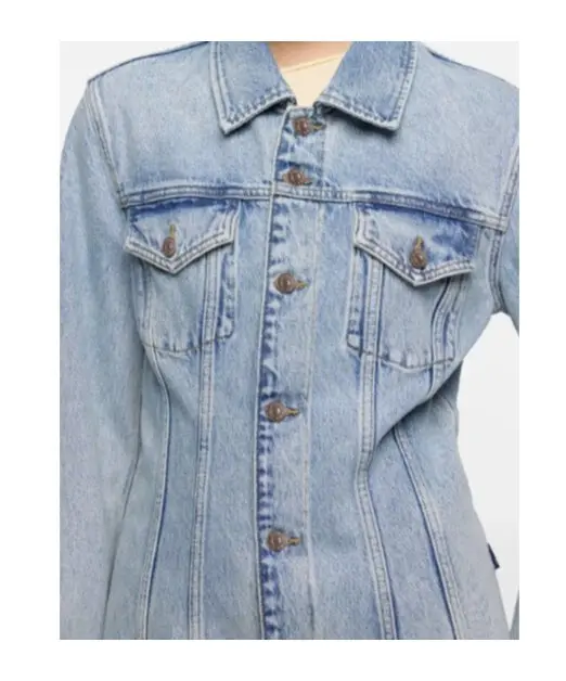 7 For All Mankind Trucker Button Frayed Denim Jacket - Light Blue